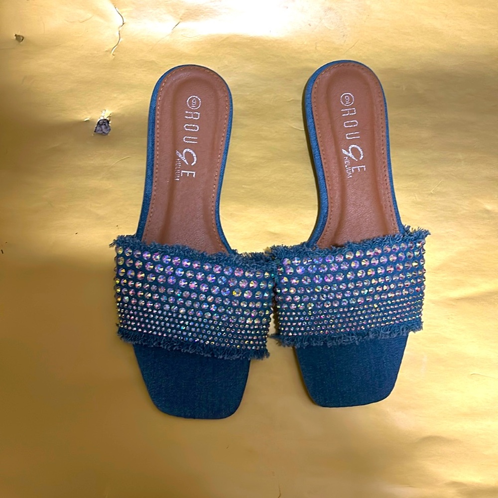 Brand New Rouge Slides Denim With Rhinestones - Gem